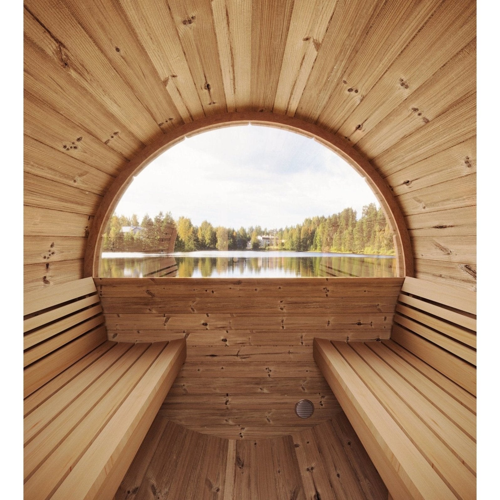 SaunaLife Model E7W Barrel Sauna with Half Moon Window — Secret Saunas
