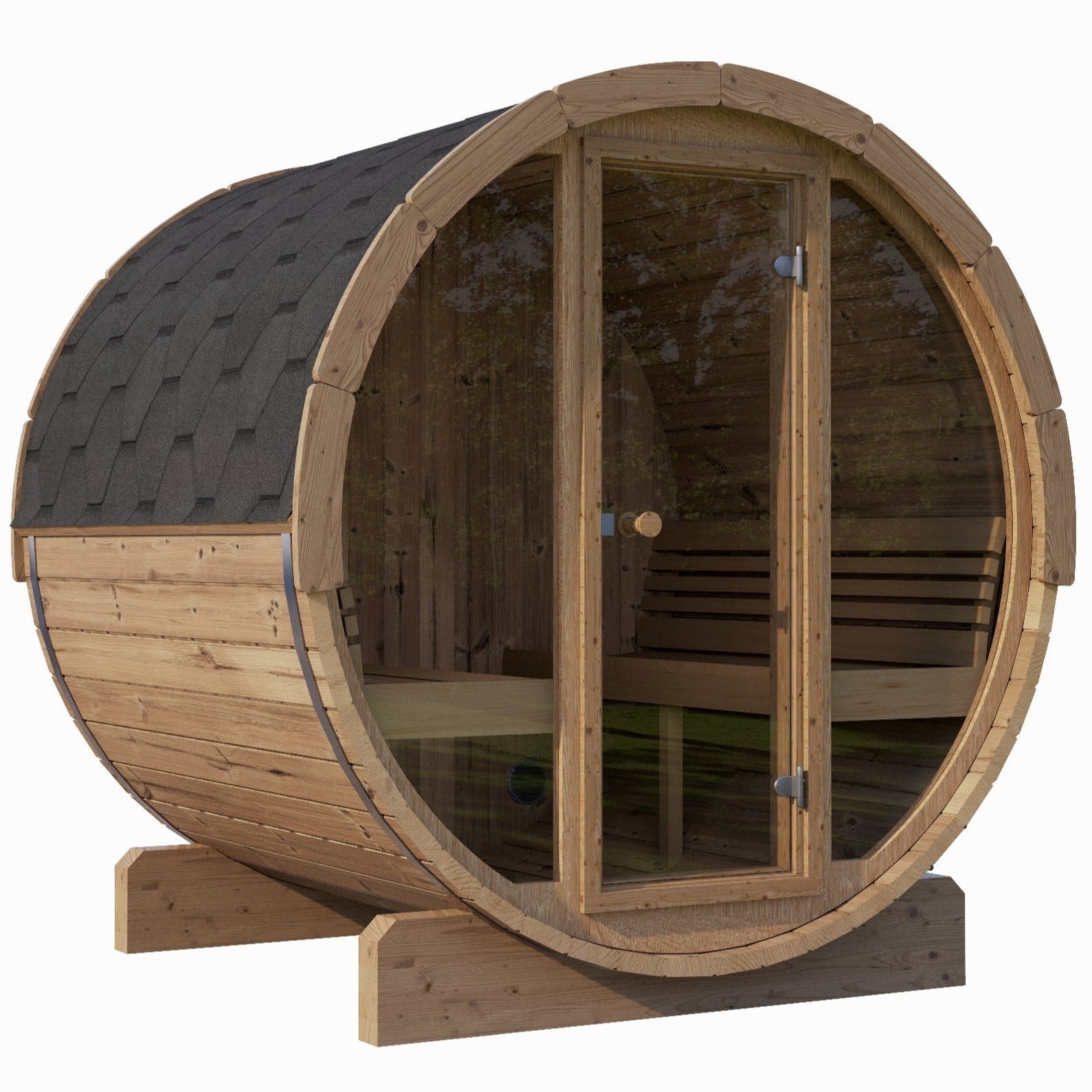 SaunaLife Model E8G Barrel Sauna with Glass Front - 6 Person Sauna — Secret Saunas
